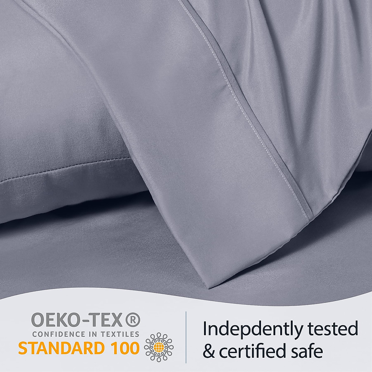 LuxClub Collection Pillowcases 2 Pack - Eco Friendly Wrinkle Free Cooling Pillow Cases with Satin Trim - Machine Washable Hotel Bedding Silky Soft - Light Grey Standard/Queen