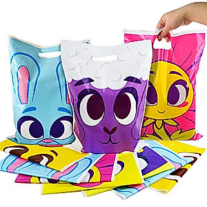 JOYIN 72 Pcs Easter Large Plastic Tote Bags Easter Goodie Treat Gift Bags for Egg Hunt, Easter Kids Party Favor Party Supplies