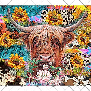 Highland Cow Floral Tumbler Sublimation Wrap - Ready to Press Sunflower Transfer - Cows, 20 oz Straight Tumbler, Tumbler Transfer, Farm