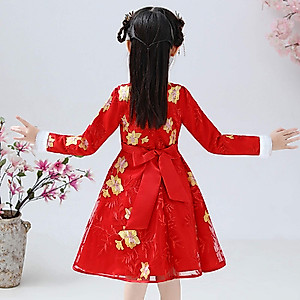 Newborn Baby Girl Clothes, Kid Girl Lunar Chinese New Year Tang Suit Princess Dresses Clothes Toddler Overall Dress Red