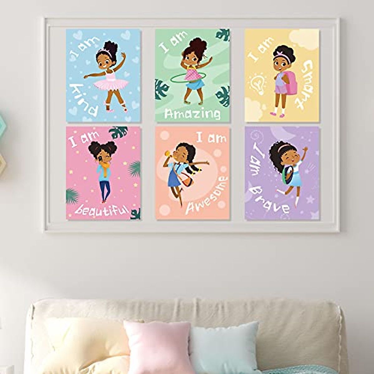 Outus 9 Pieces Girls Room Decor Black Girl Wall Painting Art Decor Motivational Black Girl Posters Girls Bedroom Motivational Art Paint for Kids Teen Girls Room Wall Decorations,Unframed, 8 x 10 Inch