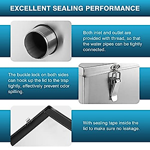 IRONWALLS 8LBS Top Inlet Commercial Grease Interceptor, Stainless Steel Grease Trap 4 Gallon, Under Sink Grease Trap Waste Water Oil-water Separator for Restaurant, Cafe, Canteen, Factory, Kitchen