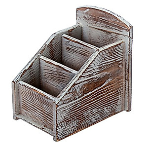 MyGift Rustic Torched Wood Remote Control Holder for Table, 3 Slot Multipurpose Organizer Storage Caddy