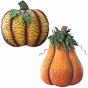 2 Pieces Metal Fall Pumpkin Decor, Indoor Outdoor Standing Flat Pumpkin Decoration for Autumn Harvest Thanksgiving Halloween Decoration Home House Kitchen Yard Garden Decor, 2 Styles
