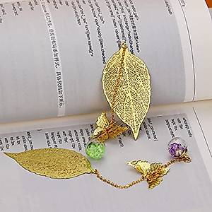 ZIZZON Metal Leaf Bookmark with 3D Butterfly Pendant Christmas Thanksgiving Unique Gift for Book Lover Teacher Women and Girls 2 Pack