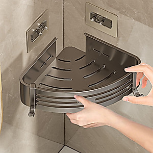 Lancher Adhesive Corner Shower Shelf No Drilling Corner Bathroom Shelf Corner Shower Rack Kitchen Rack Bath Rack Corner Shelf Bathroom Rack Towel Holder Grey