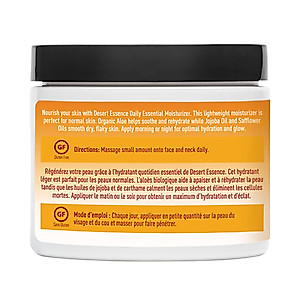 Desert Essence Daily Essential Moisturizer - Nourishing Jojoba, Organic Aloe Vera, Safflower & Geranium Oil - Light-Weight Soothing, Softening Facial Cream - Vegan, Non-GMO, Sulfate & SLS Free - 4oz