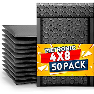 Metronic 4x8 Inch Bubble Mailer 50 Pack ,Black Bubble Mailers, Waterproof Self Seal Adhesive Shipping Bags,Padded Envelopes for Shipping, Mailing, Packaging, Bulk #000