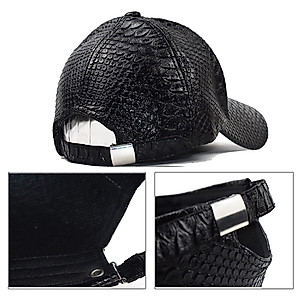IZUS Women-Men PU-Leather Snakeskin-Embossed Baseball-Cap Cool-Hip-Hop Trucker-Hats Adjustable Casual-Dad-Hat for Medium Black