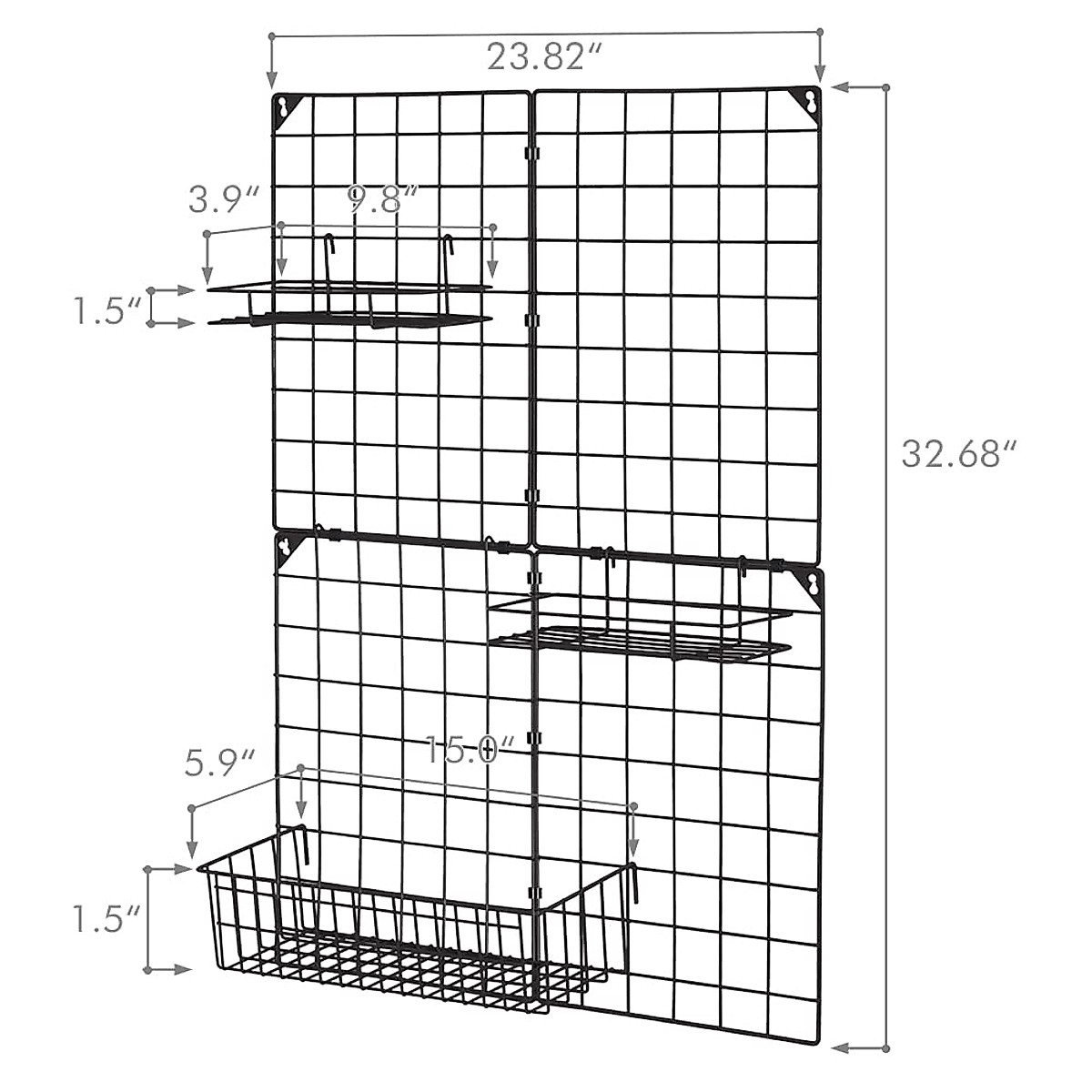 NEX Wall Grid Panel with Grid Baskets, Wire Wall Grid, Photo Picture Display, Memo Board, Wall DIY Decor Storage Organizer, 32.68'' x 23.82''