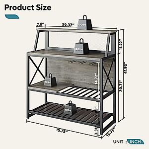 Bestier Bar Table with Storage Coffee Bar Cabinets for Liquor and Glasses, Wine Rack Freestanding Floor with Glass Holder for Home Kitchen Dining Room Basement, Gray