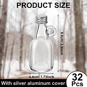Suclain 32 Pcs 1.7oz Glass Syrup Bottles with Aluminum Lids and Loop Handle Clear Glass Bottles Reusable Maple Syrup Jars Syrup Container Stout Sample Bottles for Potion Juice Milk Storage Sauce Oil