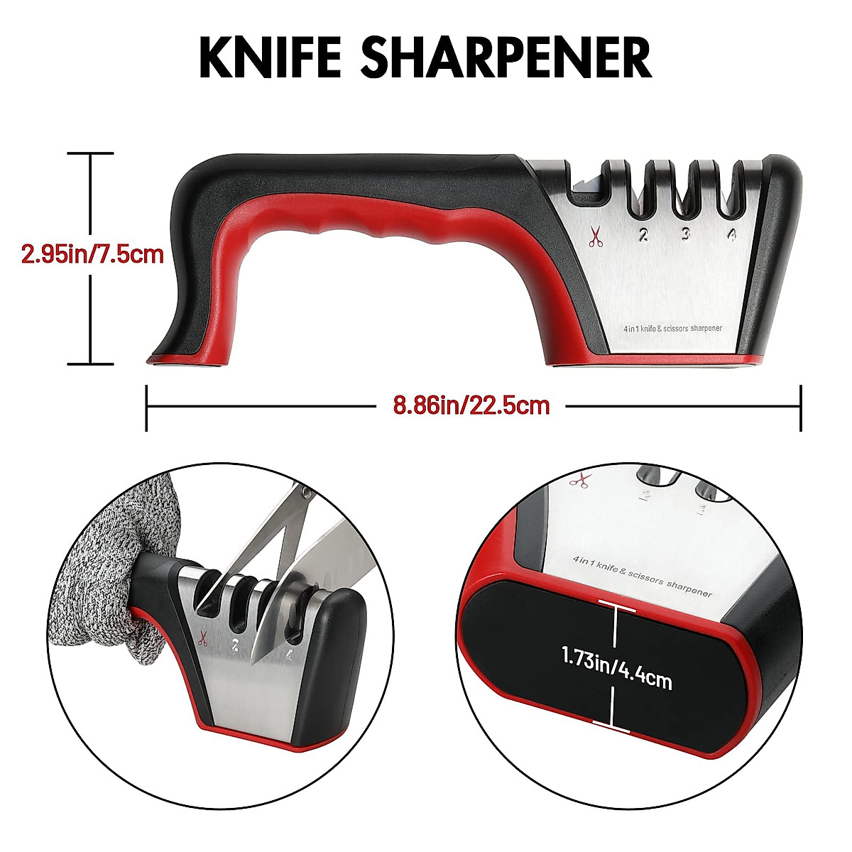 Simple Deluxe 4-in-1 Kitchen Knife Sharpener 4 Stage Knife Scissor Sharpener with a Pair of Cut-Resistant Glove to Repair, Restore, Sharp, Polish Blades, 2-Pack