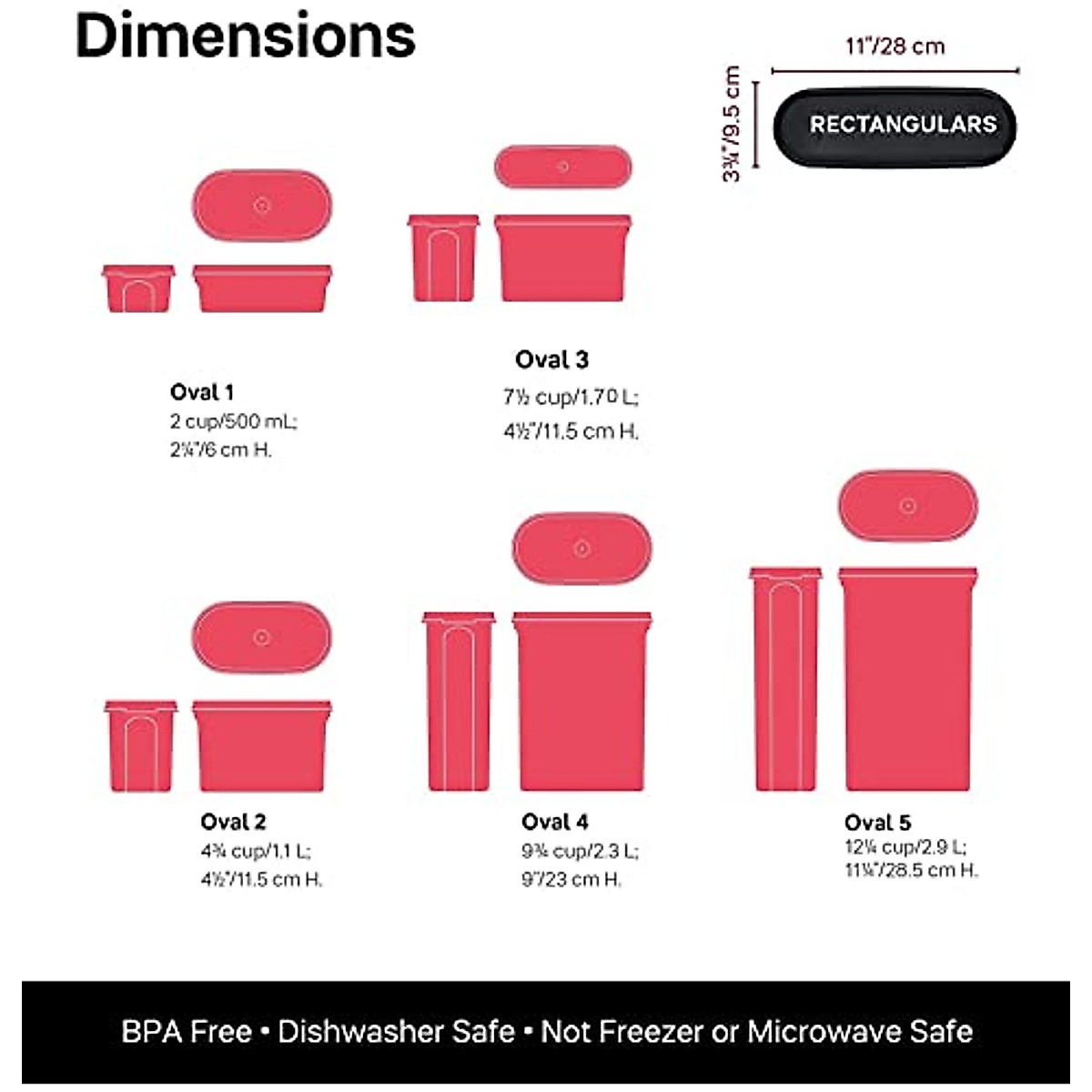 Tupperware Brand Modular Mates Super Oval Container Set - 5 Dry Food Storage Containers with Lids - Airtight, Dishwasher Safe & BPA Free