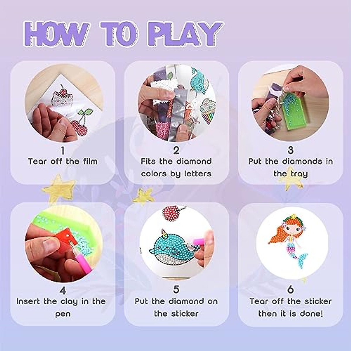 Cymbana Diamond Painting Kits for Kids 18 Pcs Princess and Their Buddy Gen Art Sticker for Kids Ages 6-8 8-12 Contains Unicorn, Mermaid