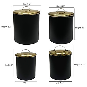 nu steel Set Of 4 Food storage Container Kitchen Canister Matt black with gold finish lid.