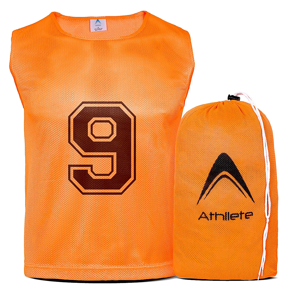 Athllete Duramesh Soccer Vest with Numbers (12 Vests) - Kids Youth and Adult Pinnies, Numbered Penny Jerseys for Soccer, Basketball, FootballL (Flame Orange Numbered, Large)