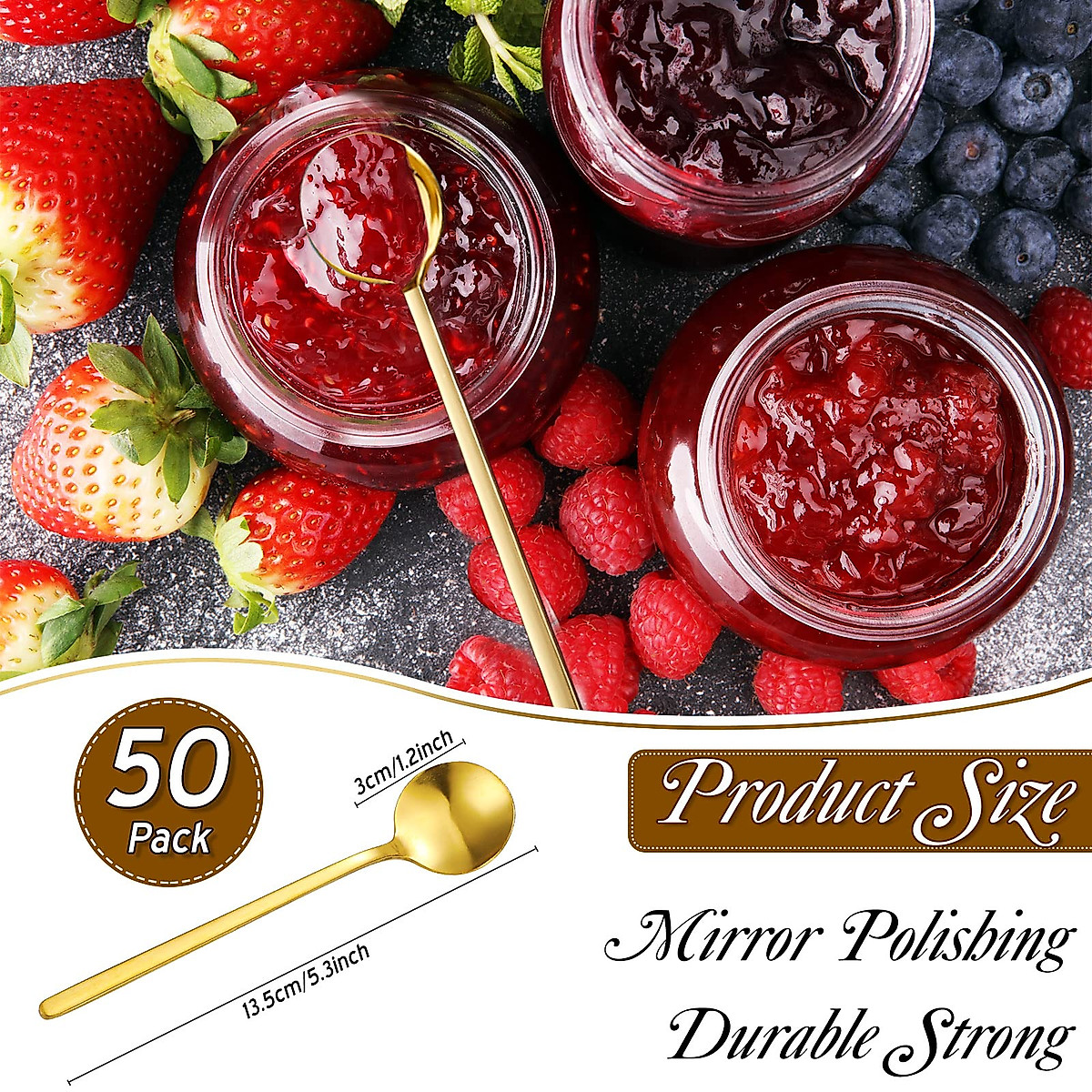 50 Pieces Espresso Spoons Gold Coffee Spoons Mini 5.3 Inches Stainless Steel Demitasse Teaspoons Small Stir Spoons for Tea Sugar Ice Cream Dessert Soup Cake Antipasto Cappuccino Serving