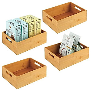 mDesign Bamboo Wood Organizer Storage Bin Open-Top Box with Built-In Handles for Kitchen, Pantry Organization; Holds Flatware, Dry Goods Boxes, Cooking Essentials, Echo Collection - 4 Pack - Natural