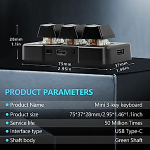 EHOLY USB Mechanical Gaming Keyboard 3 Key Mini Keypad Customize Programmable Macro Keyboard OSU Keypad One Key Control Combo with RGB Backlit for PC Video Game Office Work Sheet Music,HID