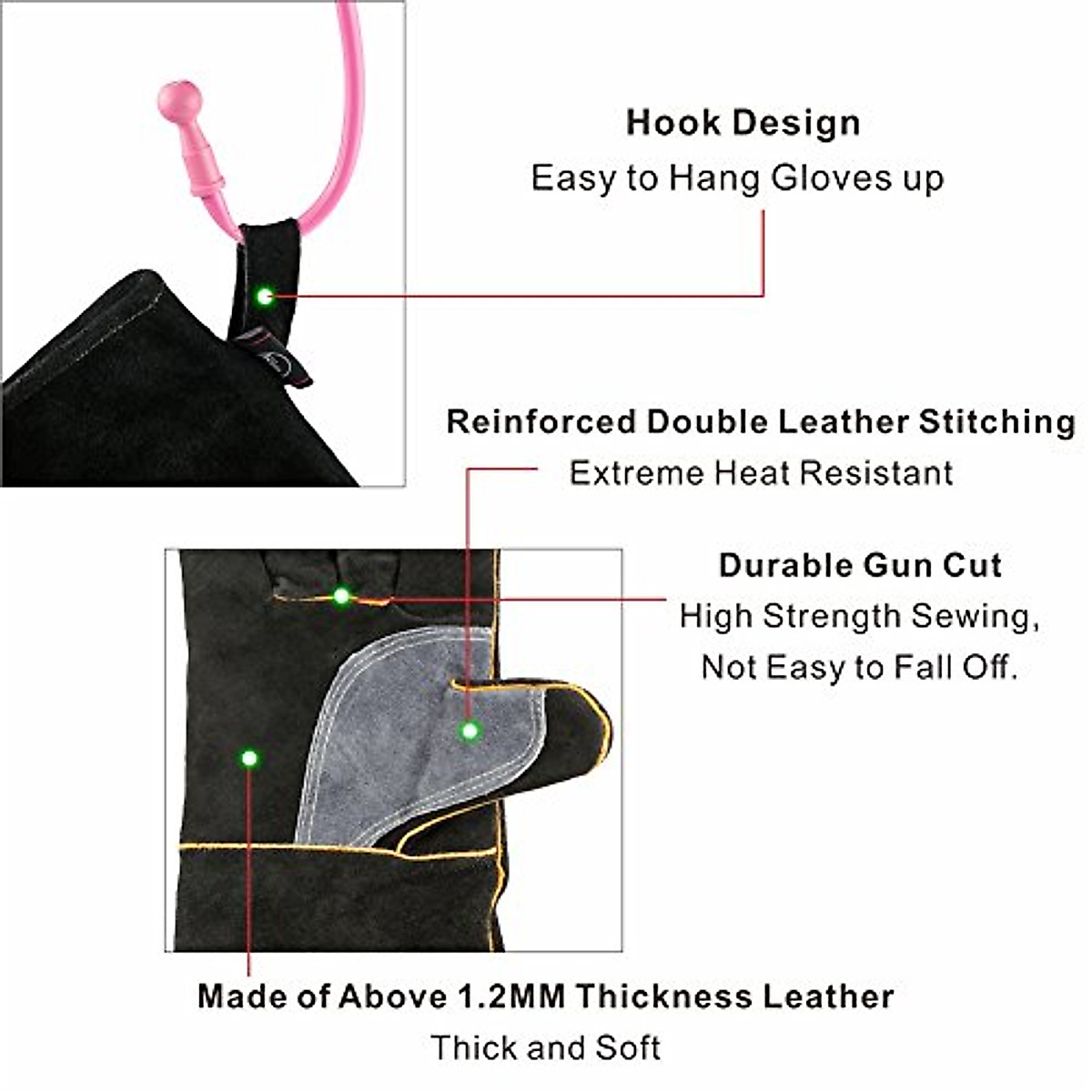 KIM YUAN Extreme Heat & Fire Resistant Gloves Leather with Kevlar Stitching,Mitts Perfect for Fireplace, Stove, Oven, Grill, Welding, BBQ, Mig, Pot Holder, Animal Handling