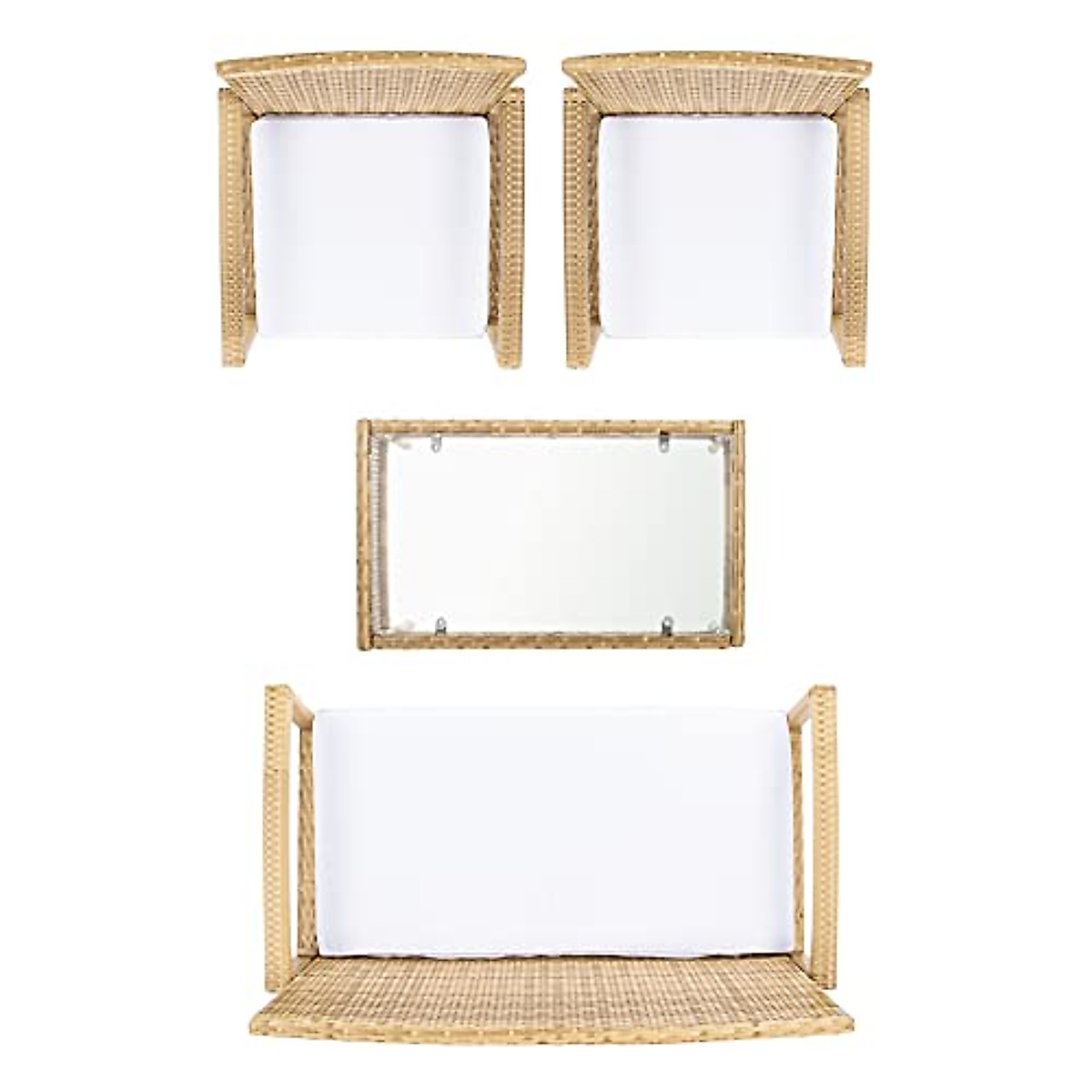 SAFAVIEH Outdoor Collection Bassey Natural/White Cushion 4-Piece Conversation Patio Set PAT7507D