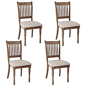 Giantex Set of 4 Wood Dining Chairs, Upholstered Farmhouse Dining Chairs with Rubber Wood Legs, Padded Cushion, High Back, Armless Wooden Dining Chairs for Kitchen, Dining Room, Brown