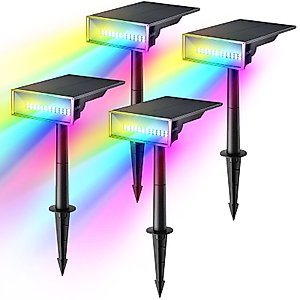 Consciot Solar Spot Lights Outdoor, Adjustable 170°Solar Outdoor Lights, 7 Multicolored Solar Lights Outdoor Waterproof IP65, Landscape Lighting for Yard Pool Garden Tree, 4 Pack