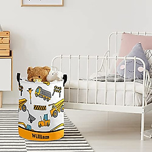 Personalized Laundry Basket Hamper,Construction Machinery Grey,Collapsible Storage Baskets with Handles for Kids Room,Clothes, Nursery Decor