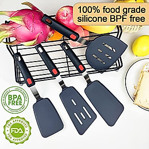KLAQQED 4Pcs Spatula Silicone Heat Resistant Flexible Rubber Silicone Spatulas for Nonstick Cookware, Burger Pancake Spatula Turner Large Silicone Spatulas Set for Cooking Kitchen Utensils Set Black