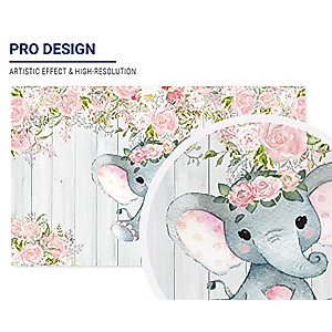 Allenjoy Rustic White Wood Elephant Backdrop Supplies for Baby Shower Pink Floral It's a Girl Newborn Kids Birthday Party Decorations Studio Cake Smash Candy Dessert Photography Banners Props