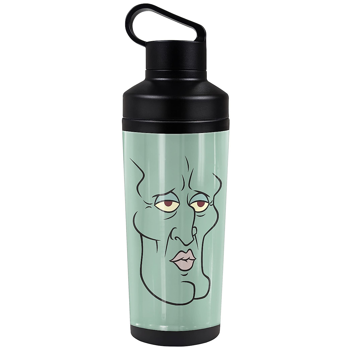 Spongebob OFFICIAL Squidward Handsome Face 18 oz Insulated Water Bottle, Leak Resistant, Vacuum Insulated Stainless Steel with 2-in-1 Loop Cap