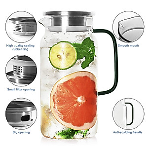 LUXU 42oz Glass Pitcher Set,Contain a 42oz Glass Pitcher and 4 coffee mugs with Dark Green Handle,Premium Kettle set for Daily Use,Pretty Teapot Idea For Tea Lovers