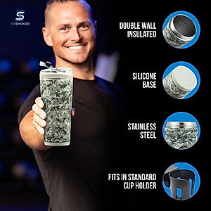 Ice Shaker Insulated Stainless Steel Tumbler | 20 oz, US Army Camo | 30+ Hours Cold & 12+ Hours Hot | Removable Straw and Drink Spout | Odor-Free Tumbler Cup Water, Coffee, Tea, Smoothies, Cocktails