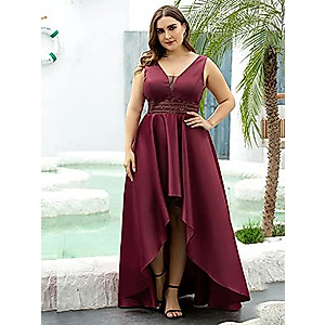 Ever-Pretty Women's V-Neck High Low Gown Cocktail Plus Size Evening Gowns Formal Dress Burgundy US20