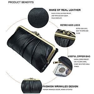 EASTNIGHTS Rfid Blocking Wallets for Women Leather Clutch Wallet Bifold Credit Card Holder Ladies Coin Purse With Zipper and Kiss Lock (black)