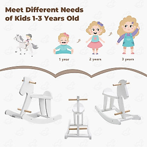labebe - Wooden Rocking Horse, Baby Wood Ride On Toys for 18 Months Up, White Rocker Toy for Kid, Toddler Ride Animal Indoor/Outdoor, Boy&Girl Rocking Animal, Infant Ride Toy, Christmas/Birthday Gift