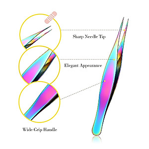 Honoson 6 Pieces Pointed Tweezers Ingrown Hair Precision Needle Point Tip Tweezers Stainless Steel for Nose Facial Hair Eyebrow Blackhead Remover(Rainbow Color)