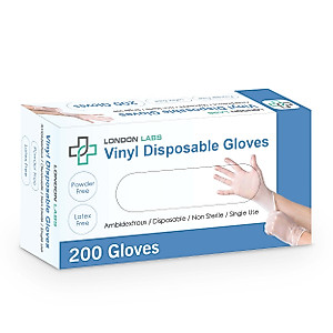 London Labs-Vinyl Disposable Gloves Latex & Powder Free Food Service Grade, Ultra Strong (X-Small, 2000 Count)