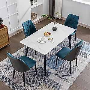 Luoyisimall Kitchen Chair Set of 4，Pu Leather Upholstered Cushion Seat Dining Chairs with Black Sturdy Metal Legs Modern Armless Living Room Accent Desk Side Chairs (Set of 4-Navy Blue)