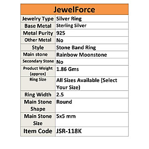 JewelForce Rainbow Moonstone Gemstone Band Ring 925 Sterling Silver Band Ring Men & Women Band Ring All Size Band Ring Gift Item Handmade Jewelry JSR-118K_US7.5