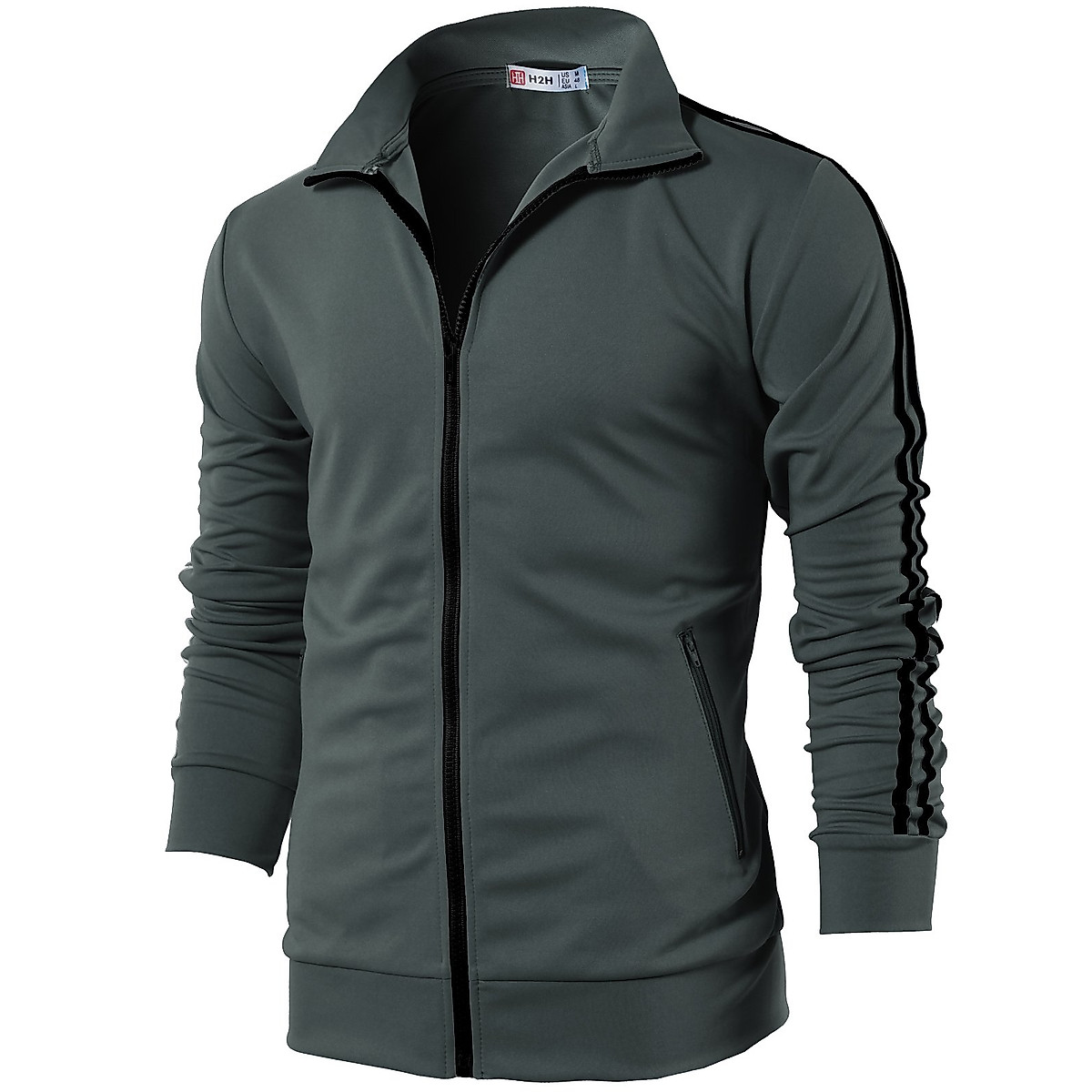 H2H Mens Active Slim Fit Track Lightweight Jacket Zip-up Long Sleeve CHARCOAL US XL/Asia 2XL (CMOJA0103)