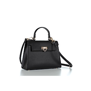 Layla Women’s Top-Handle Handbags – Luxury Crossbody Purse Shoulder Bag for Women – Leather Handbag, Detachable Strap(Black)