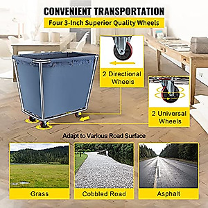 VEVOR Basket Truck, 12 Bushel Steel Canvas Laundry Basket, 3" Diameter Wheels Truck Cap Basket, Canvas Laundry Cart Usually Used to Transport Clothes, Store Sundries Suitable for Hotel, Home