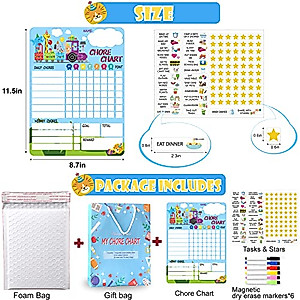 Magnetic Chore Chart for Kids,Reward Chart Good Behavior Chart for Kid at Home,Dry Erase Responsibility Charts for Toddlers,Schedule Board with Tasks,Stars & 6 Markers for Fridge School Home Supplies