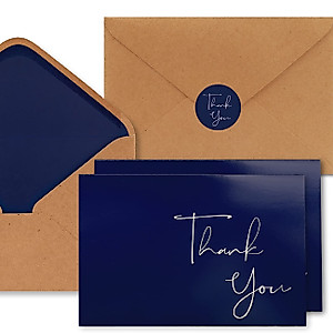 BGTCARDS 40 Navy Blue Thank You Cards with Envelopes - Classy Thank You Greeting Notes Bulk Set Box Large Professional Looking Perfect for Wedding, Business,Graduation,Baby Shower & Much More