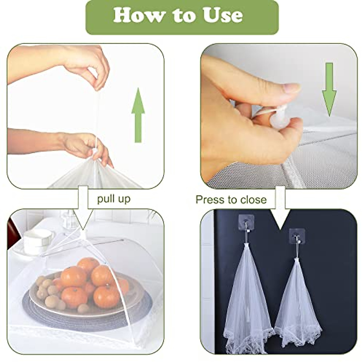 7 Pack Food Covers for Outside, Mesh Food Cover pop-up food tent, 1 Large (40"X24") & 6 Standard (17"X17") Plate Serving Tents, Collapsible Fine Net Screen Umbrella for Outdoor, Picnics, BBQ, Parties