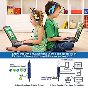 2 Pack of SIMOLIO Foldable Kids Headphone with Mic & 75dB, 85dB, 94dB Volume Limited, Children Headphones for Girls,Boys,On-Ear Kids Headphones for School,Travel(Mint,Yellow)