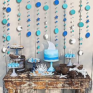 Ice Blue Silver Circle Dot Garland kit for Navy Blue Twinkle Little Star Party Decoration Hanging Bunting Banner Steamer Backdrop Background for Baby Shower/Christmas/Birthday/Prom/Graduation/Wedding