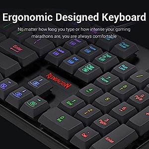 Redragon S107 Gaming Keyboard and Mouse Combo Wired Mechanical Feel RGB LED Backlit Keyboard 3200 DPI Gaming Mouse for Windows PC (Black)